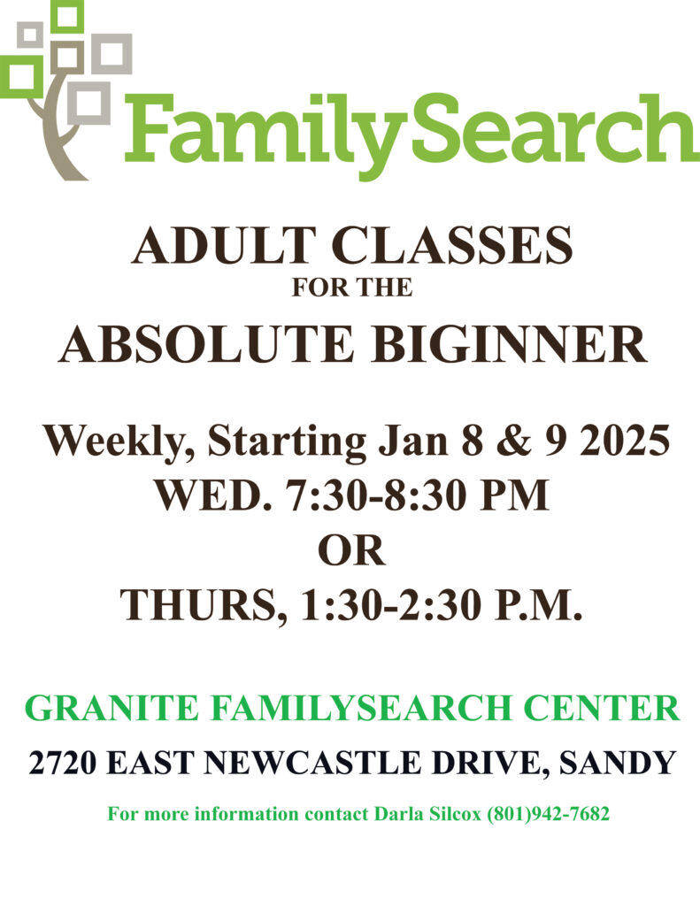 Class Schedule & Registration – Granite FamilySearch Center